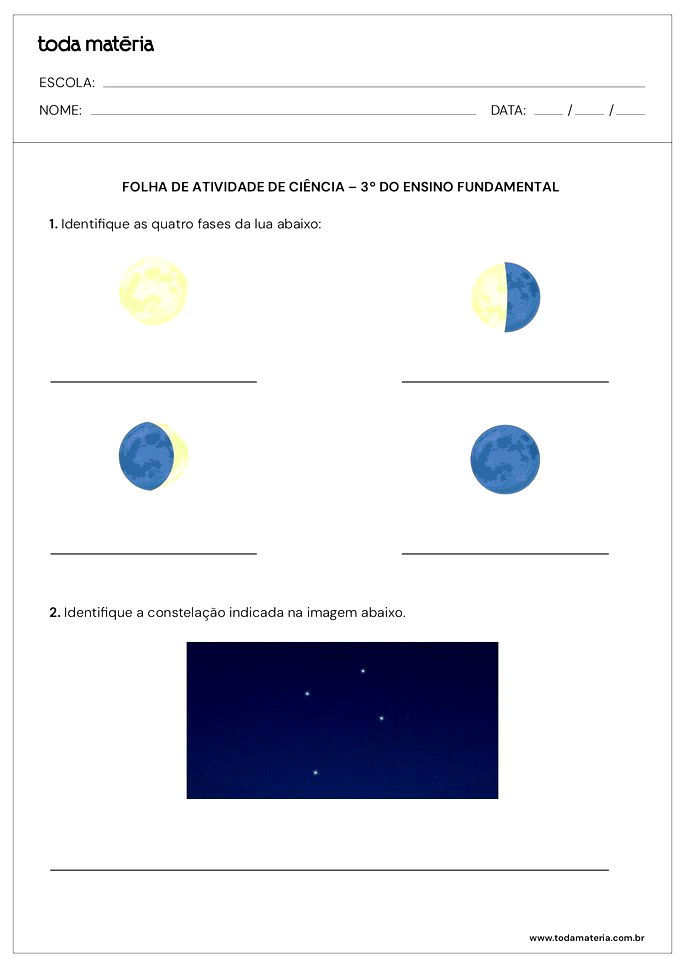 6 Folhas de Atividades de Ciências para o 3º ano do Ensino Fundamental - Toda Matéria