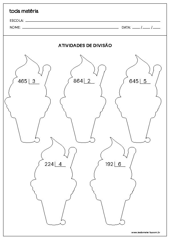 Atividades de divisão (para imprimir) - Toda Matéria