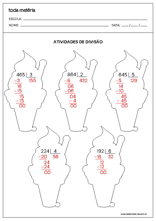 Atividades de divisão (para imprimir) - Toda Matéria