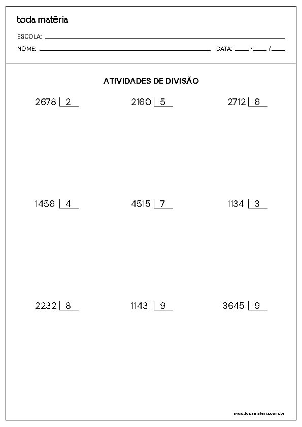 Atividades de divisão (para imprimir) - Toda Matéria