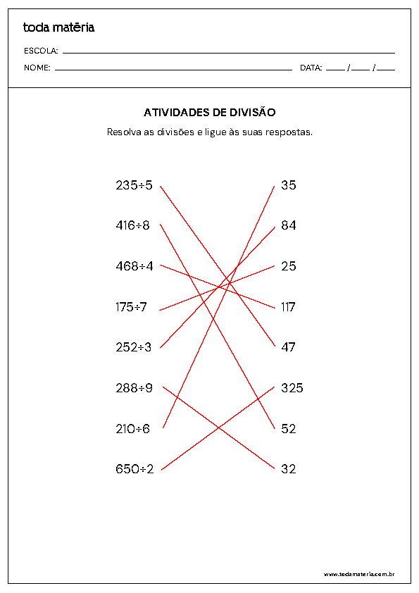 Atividades de divisão (para imprimir) - Toda Matéria