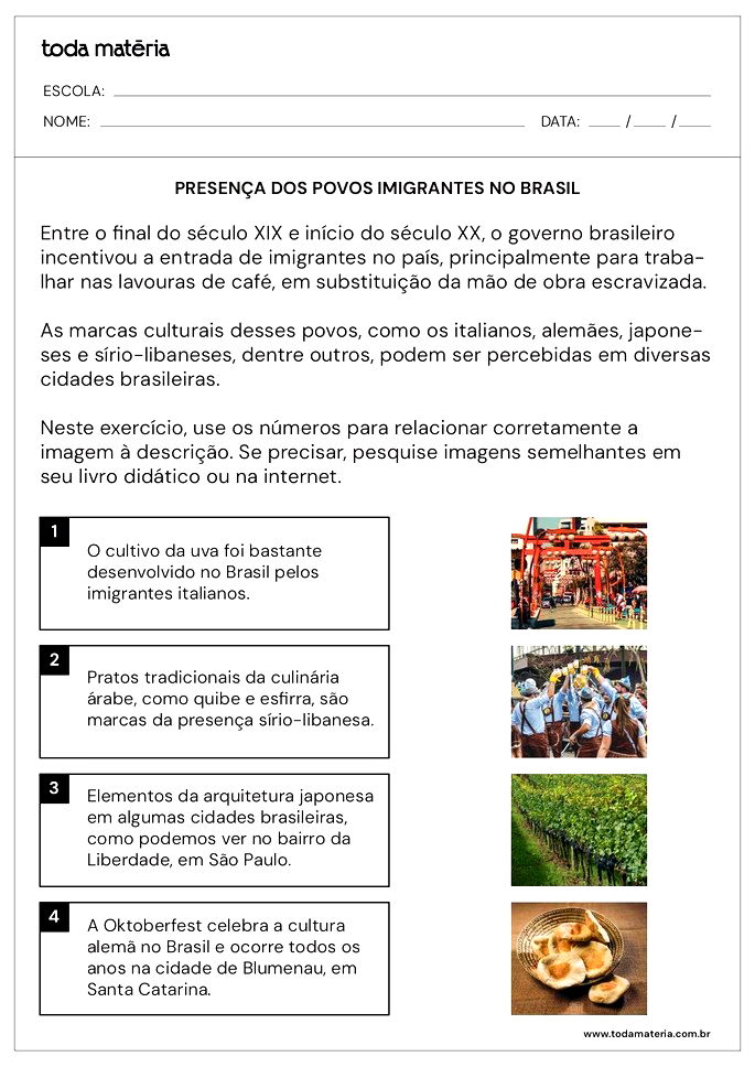 Atividades de História sobre a formação do povo brasileiro - Toda Matéria