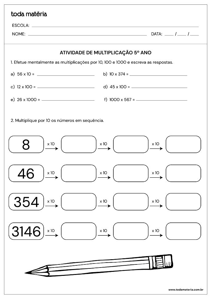 Atividades de multiplicação para o 5º ano (questões originais e ...