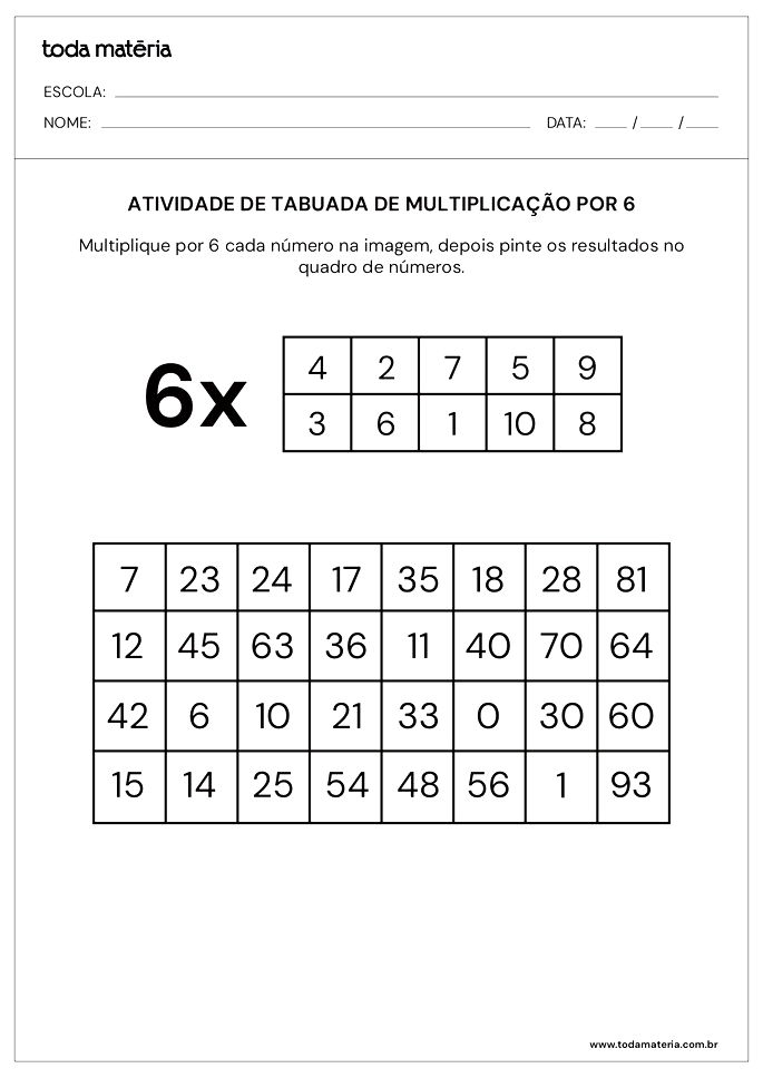 Atividades de tabuada do 1 ao 10 (para imprimir) - Toda Matéria