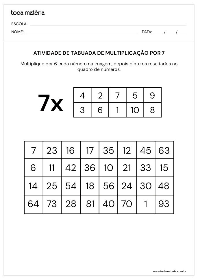 Atividades de tabuada do 1 ao 10 (para imprimir) - Toda Matéria