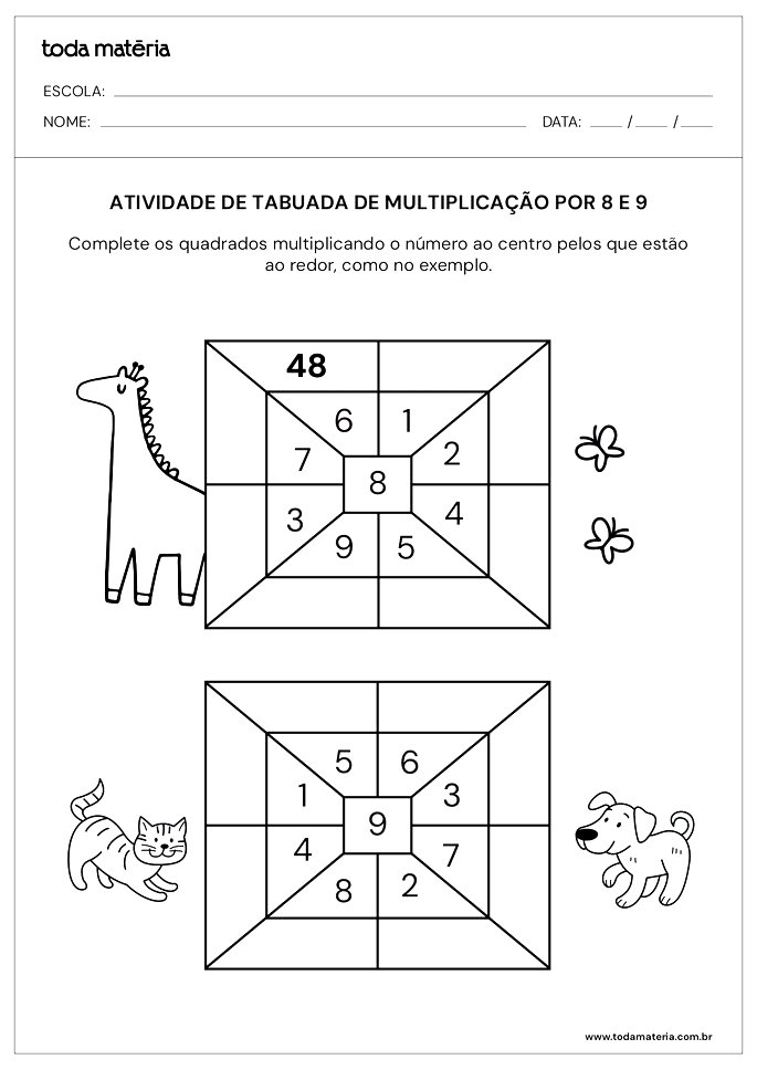 Atividades de tabuada do 1 ao 10 (para imprimir) - Toda Matéria