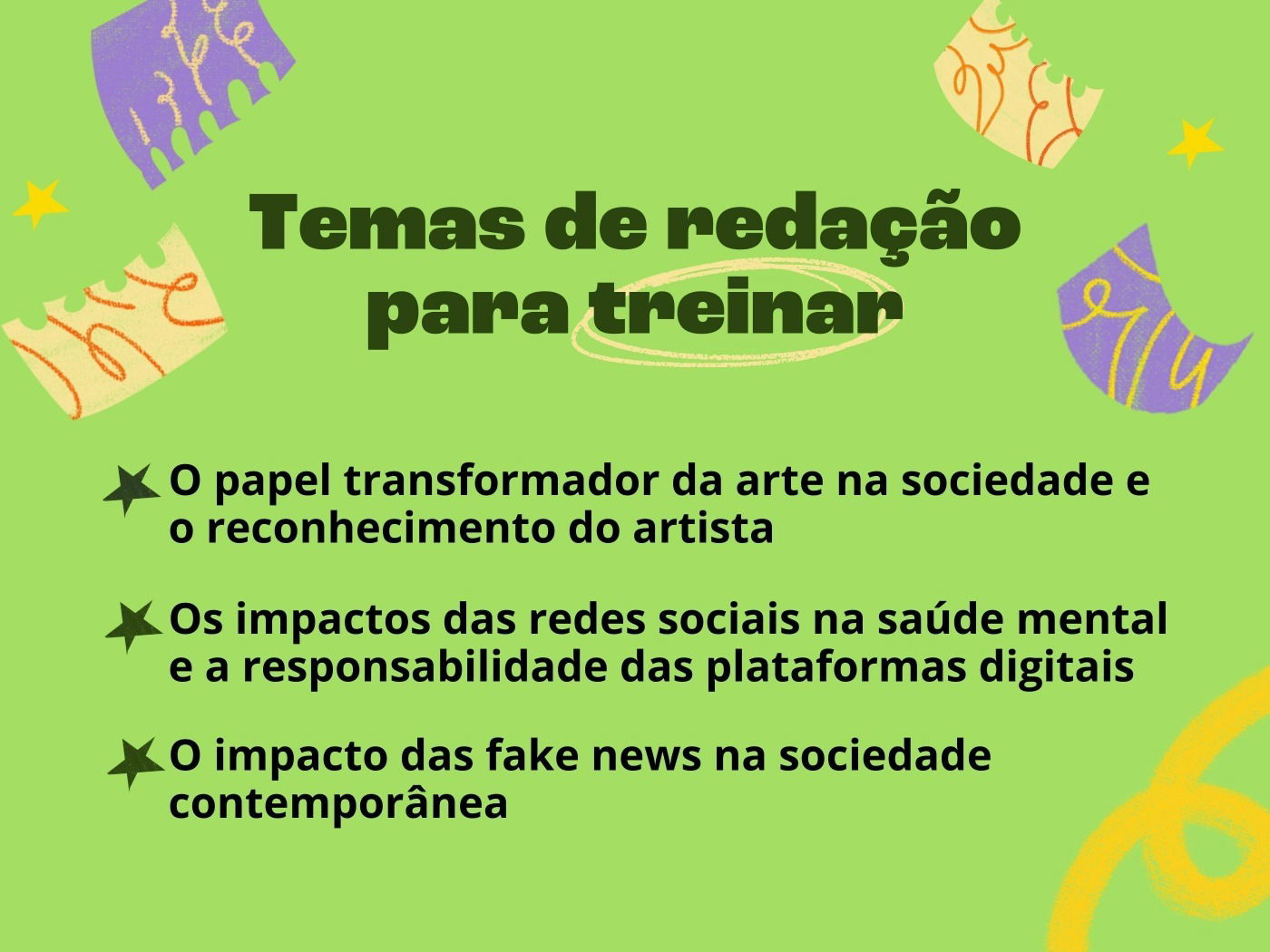 Temas de redação para treinar (com textos motivadores e propostas ...